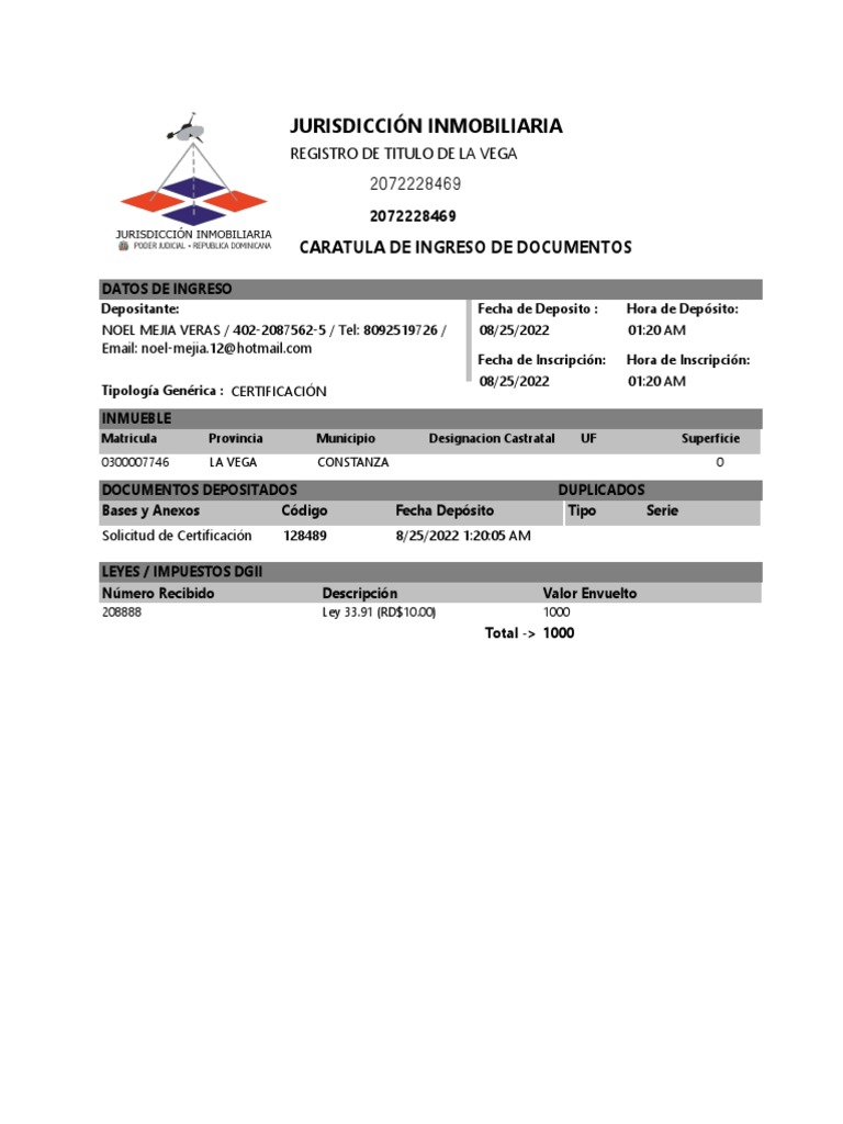 Caratula Depósito - 2072228469 | PDF