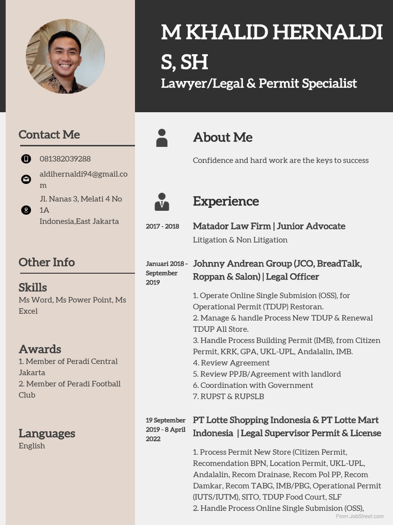 M Khalid Hernaldi S, SH: Lawyer/Legal & Permit Specialist | PDF ...