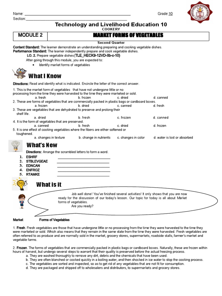 Tle10 2ND Quarter Module 2 | PDF | Vegetables | Cooking
