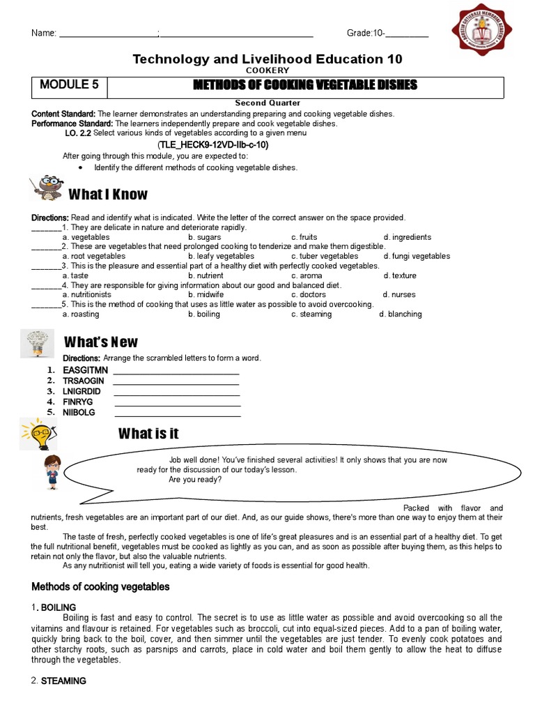 TLE10 2nd Quarter Module 5 | PDF | Stir Frying | Cooking