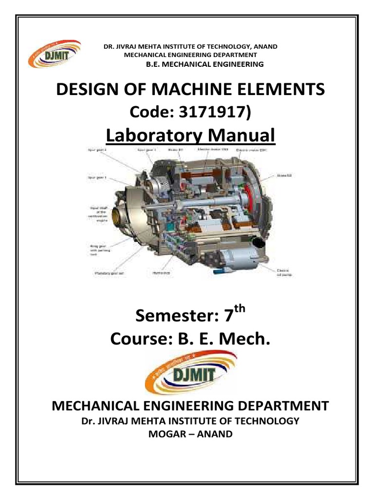 Lab Manual Dme 3171917 7th Sem | PDF | Gear | Bearing (Mechanical)