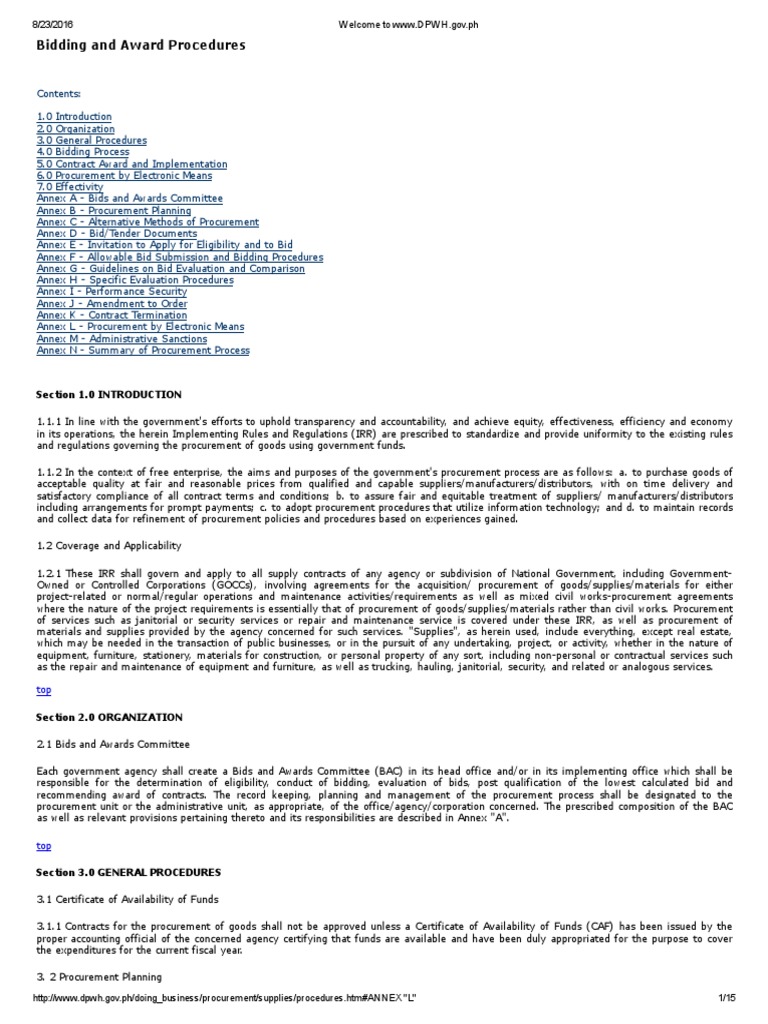 DPWH Bidding Award and Procedures (Outdated) | PDF | Procurement ...