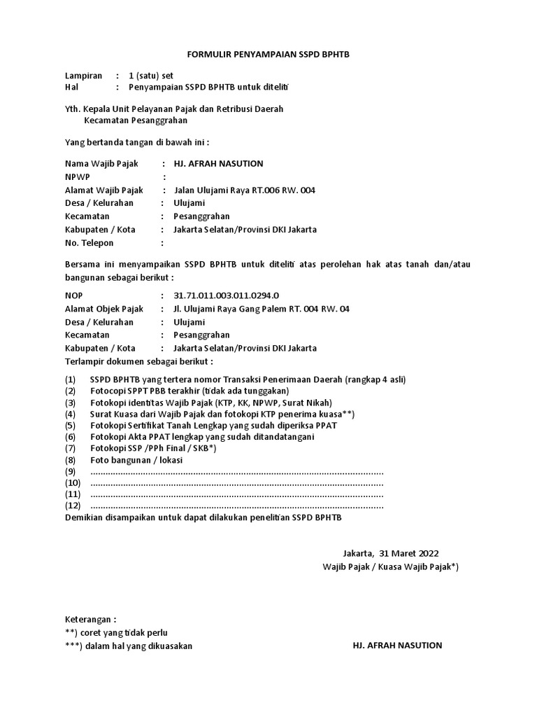 Formulir Penyampaian SSPD BPHTB - 1011 | PDF