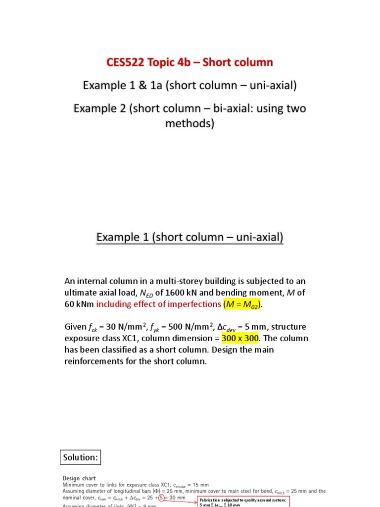 CES522 A 07 - Topic 4b - 2. Short Column - Examples | PDF
