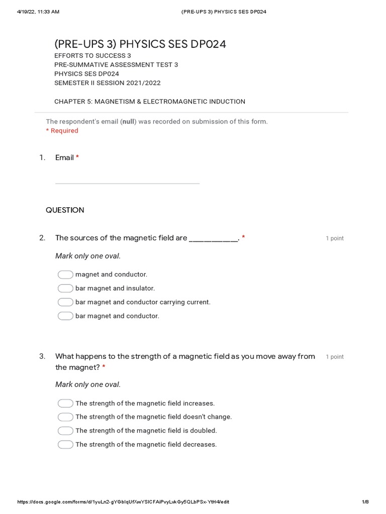 (Pre-Ups 3) Physics Ses DP024 | PDF | Electromagnetic Induction | Magnetic Field