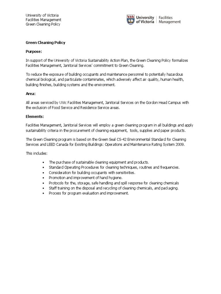 UVic Green Cleaning Policy | PDF | Pest Control | Hazardous Waste