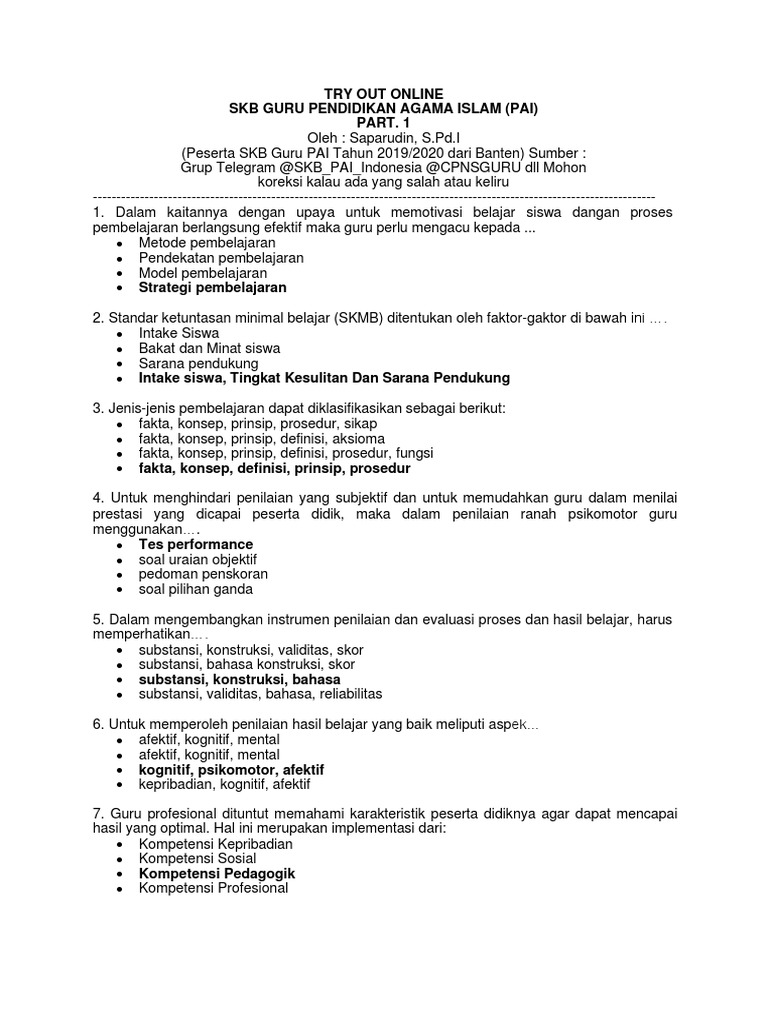 Try Out SKB Guru PAI Online | PDF | Pengembangan Diri
