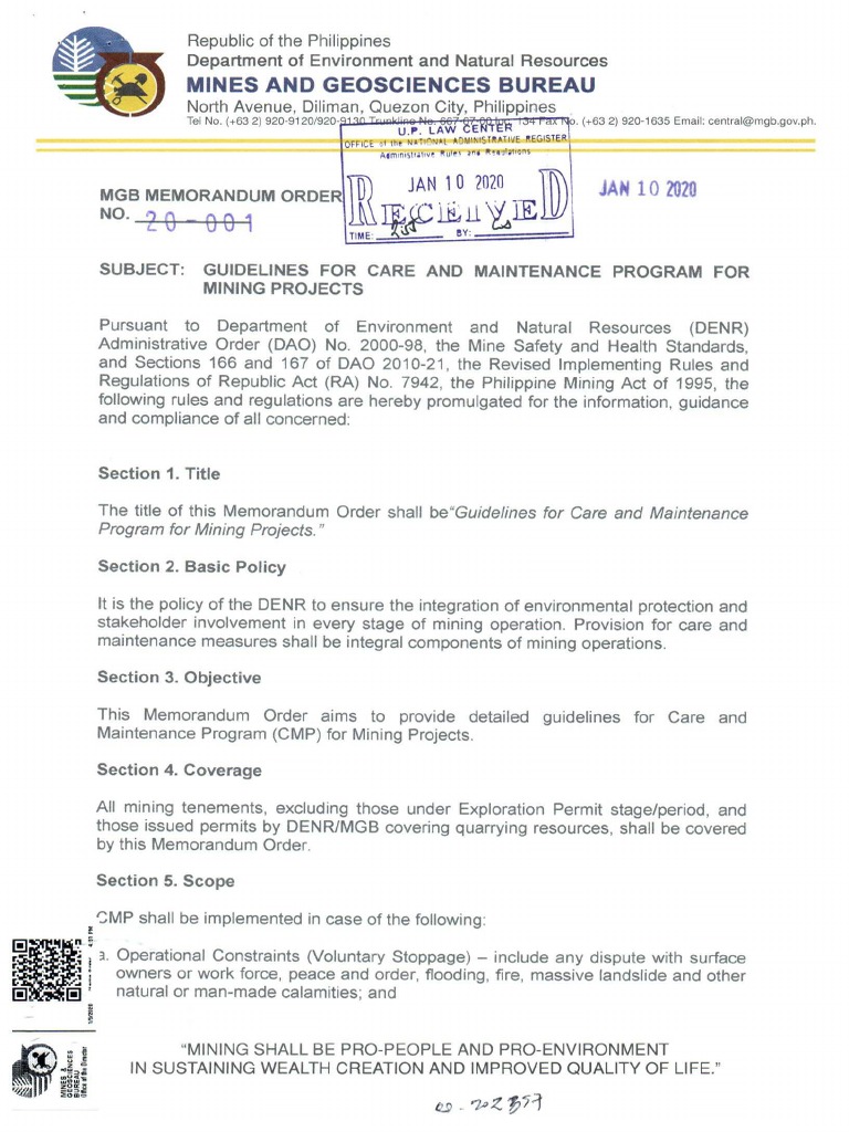 MGB Memo Order 2020-001 CMP Guidelines | PDF