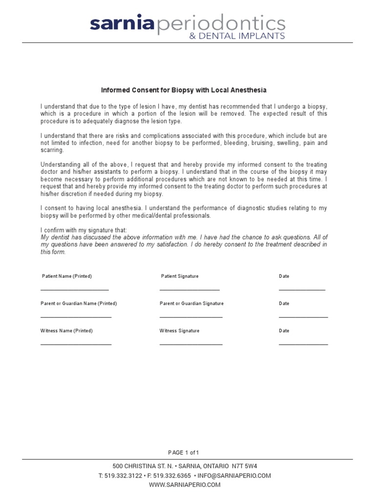 CONSENT FOR BIOPSY v2 | PDF | Informed Consent | Biopsy