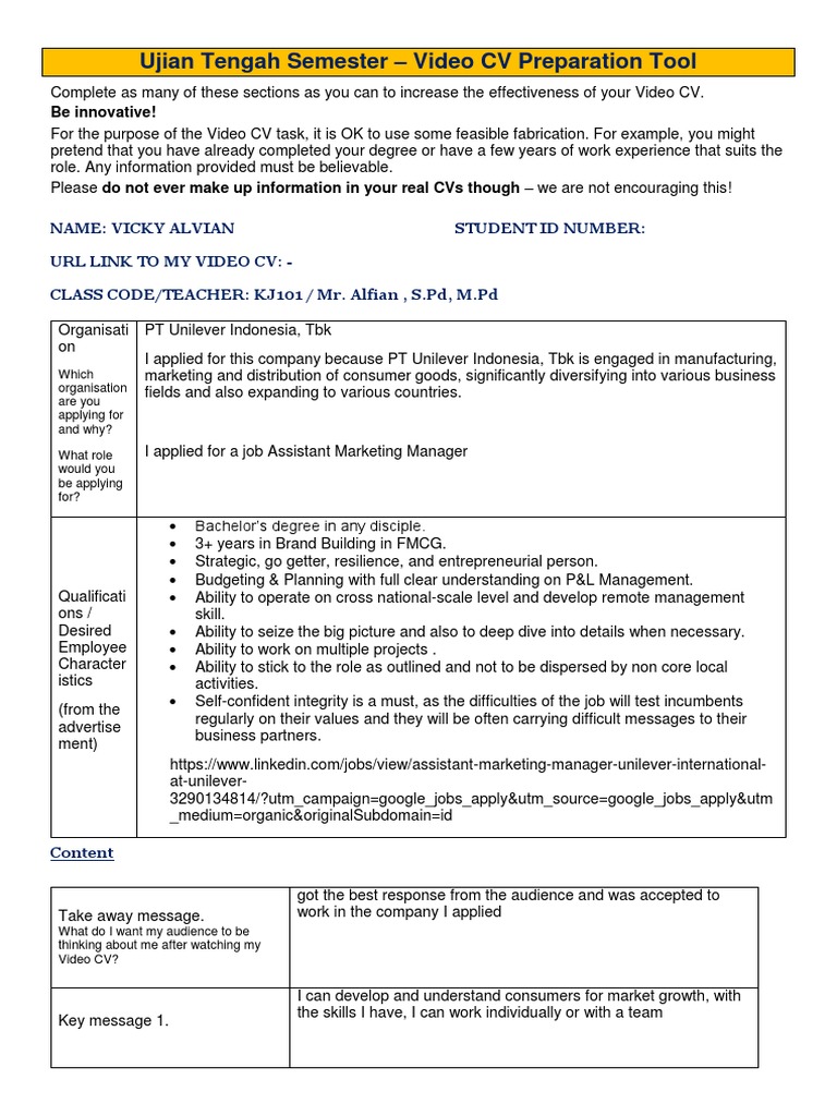 CV Preparation Worksheet 1 | PDF | Marketing | Attention