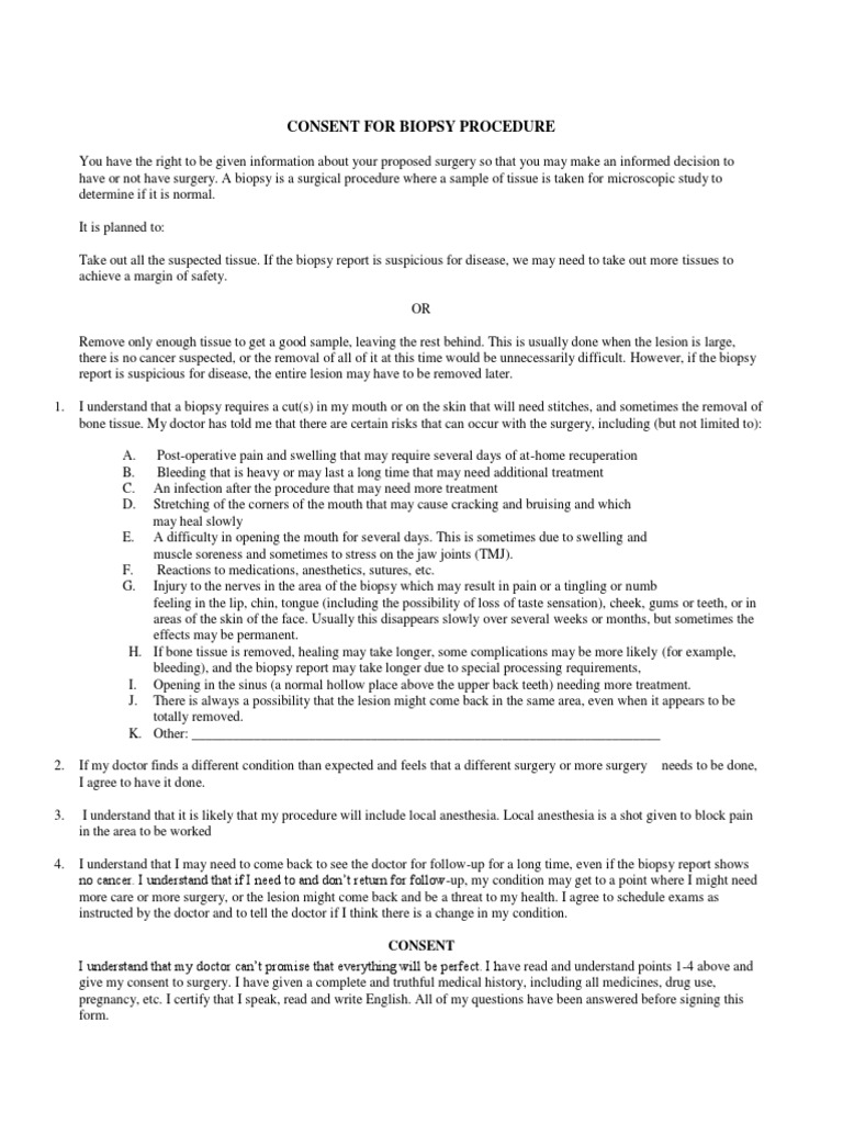 Biopsy Procedure Consent Form | PDF | Surgery | Biopsy