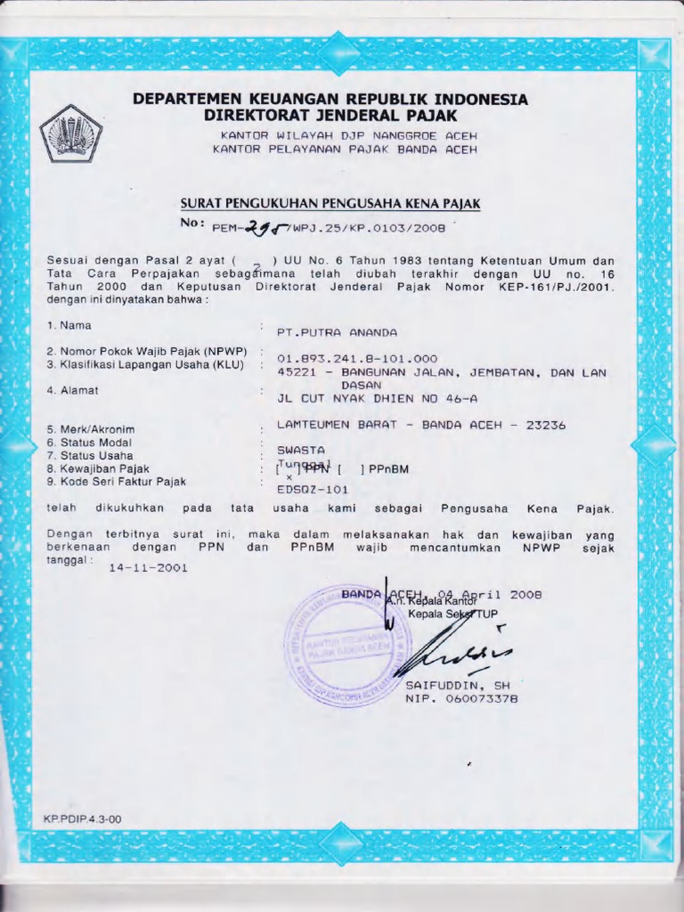NPWP SPPKP | PDF