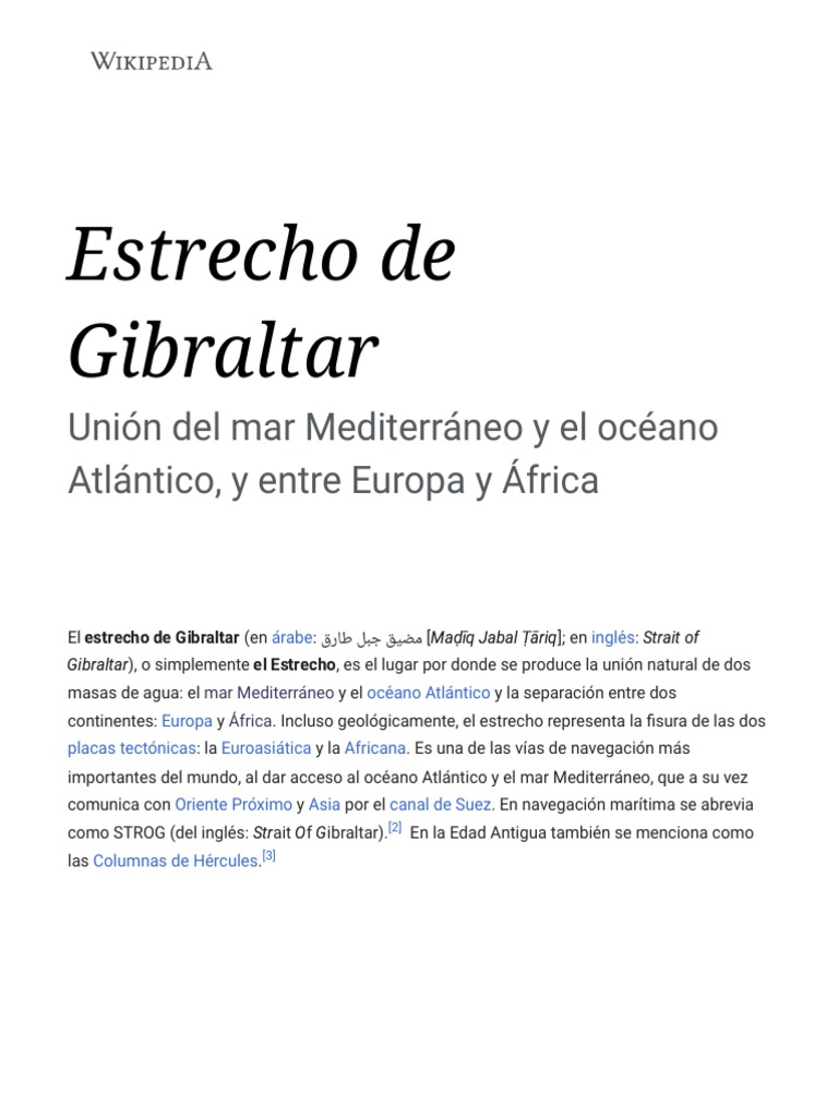 Estrecho de Gibraltar - Wikipedia, La Enciclopedia Libre | Descargar gratis PDF | Ciencias de la ...