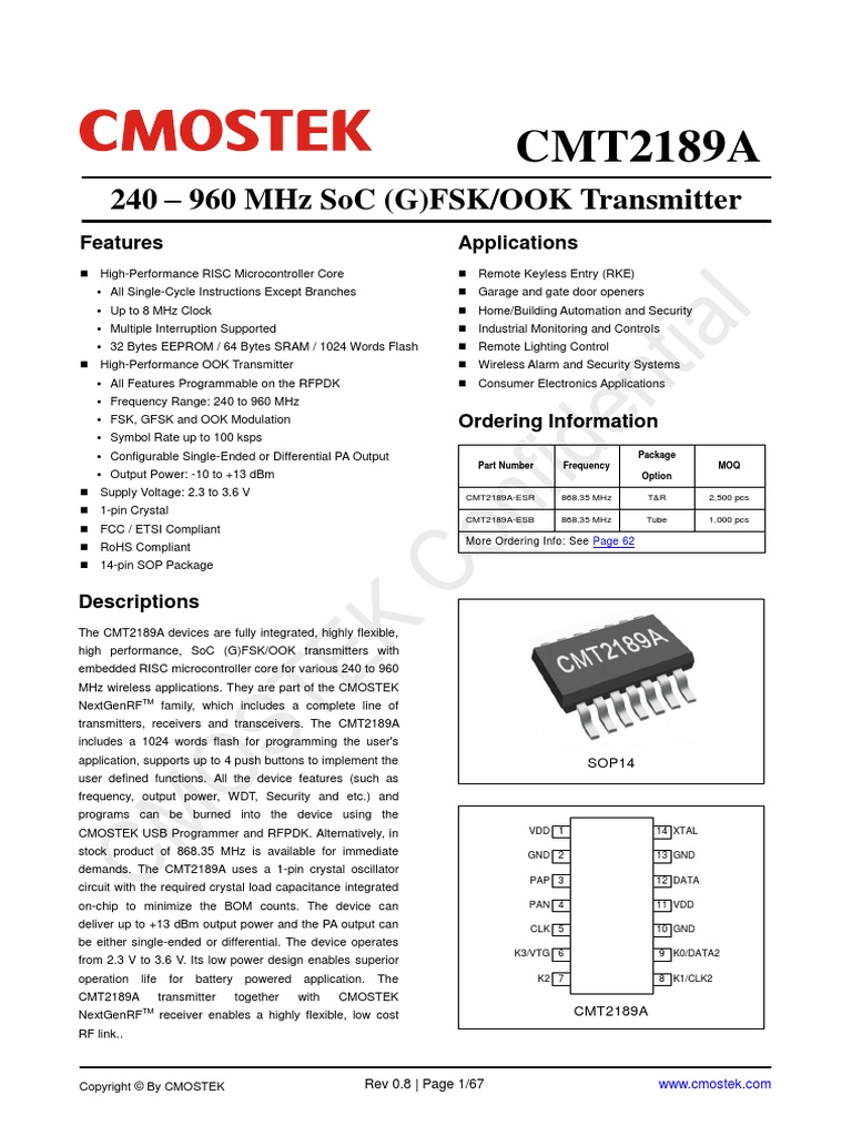 CMT2189A Datasheet-EN-V0.8-2020915 | PDF | Microcontroller | Hertz