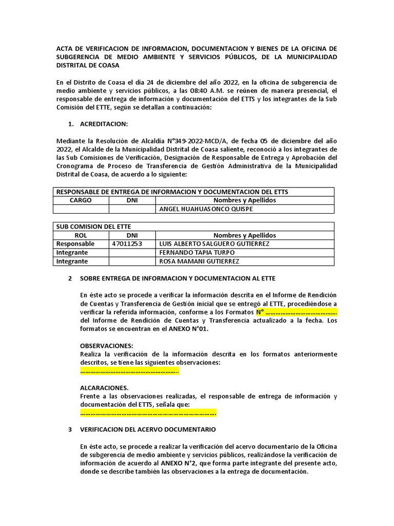 Acta - SUB COMISIONES de Subgerencia | PDF