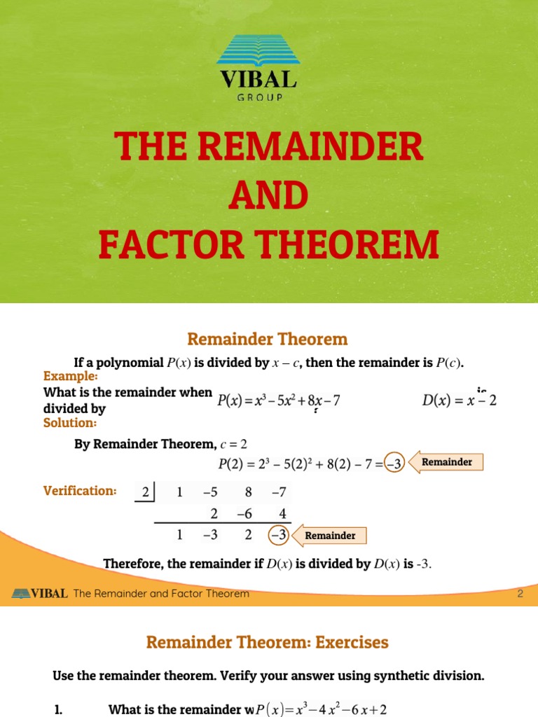 The Remainder and Factor Theorem | PDF | Polynomial | Number Theory