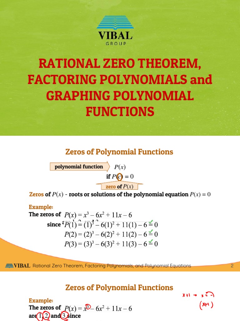 Rational Zero Theorem in Factoring Polynomials and Finding Zeros of Polynomial Functions | PDF ...