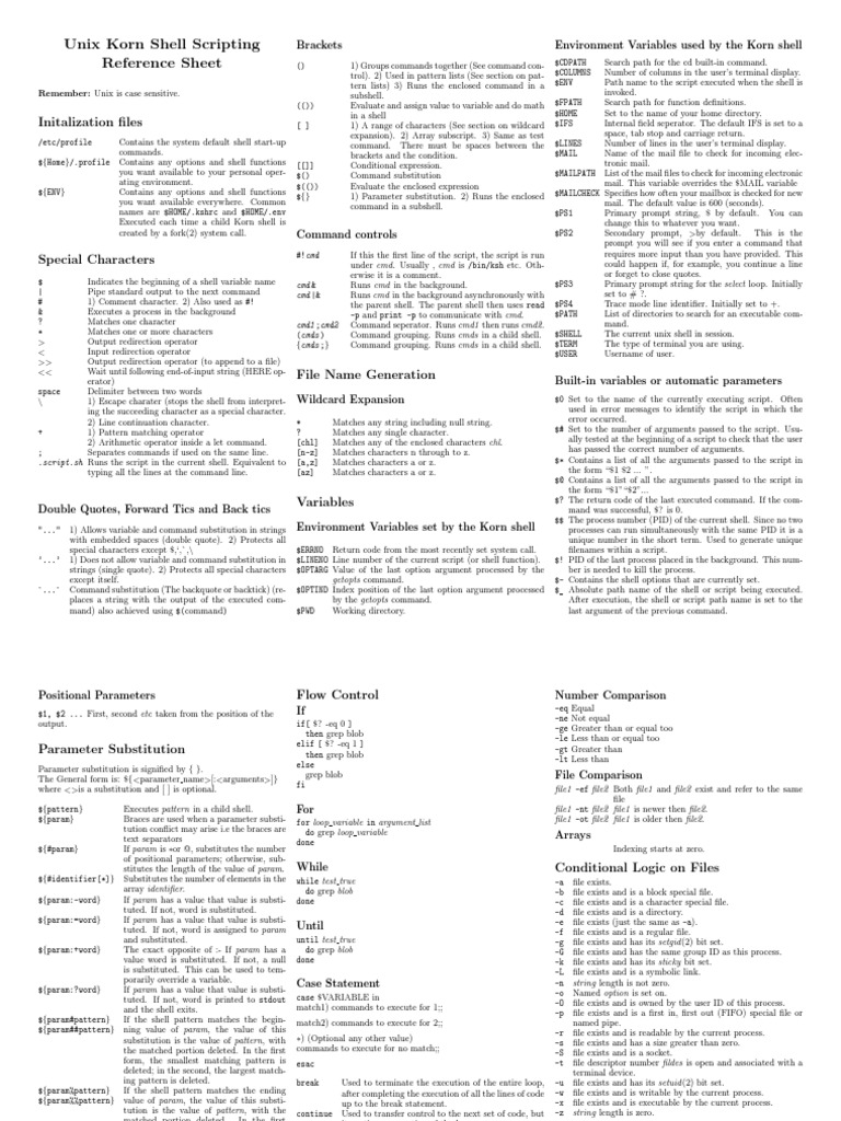 Unix Shell Scripting Reference Cheat Crib Sheet | PDF | Command Line Interface | Parameter ...