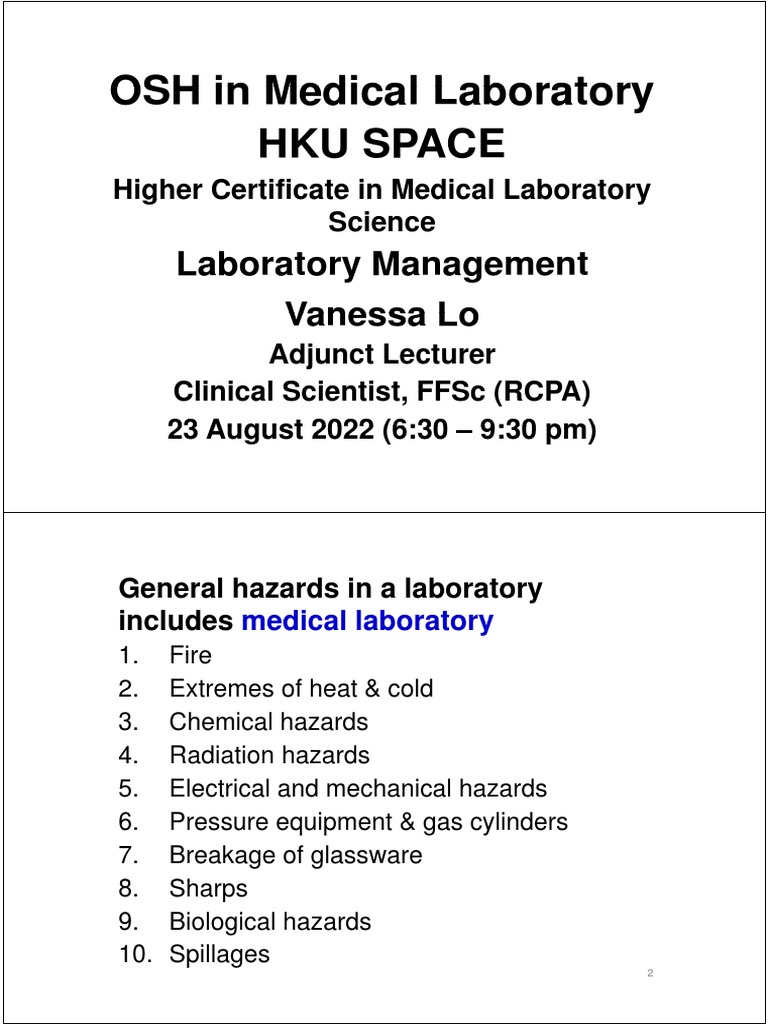0823 OSH For Medical Laboratory (Class Notes) (Vanessa 2022) | PDF ...