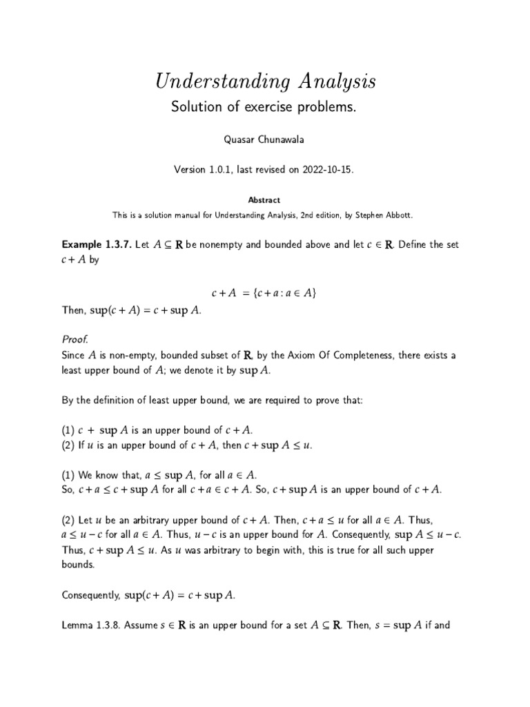 Understanding Analysis - Solution of exercise problems | PDF | Mathematical Analysis | Analysis