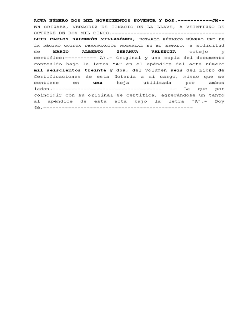 Acta de Cotejo y Certificacion Contenido en El Legajo | PDF