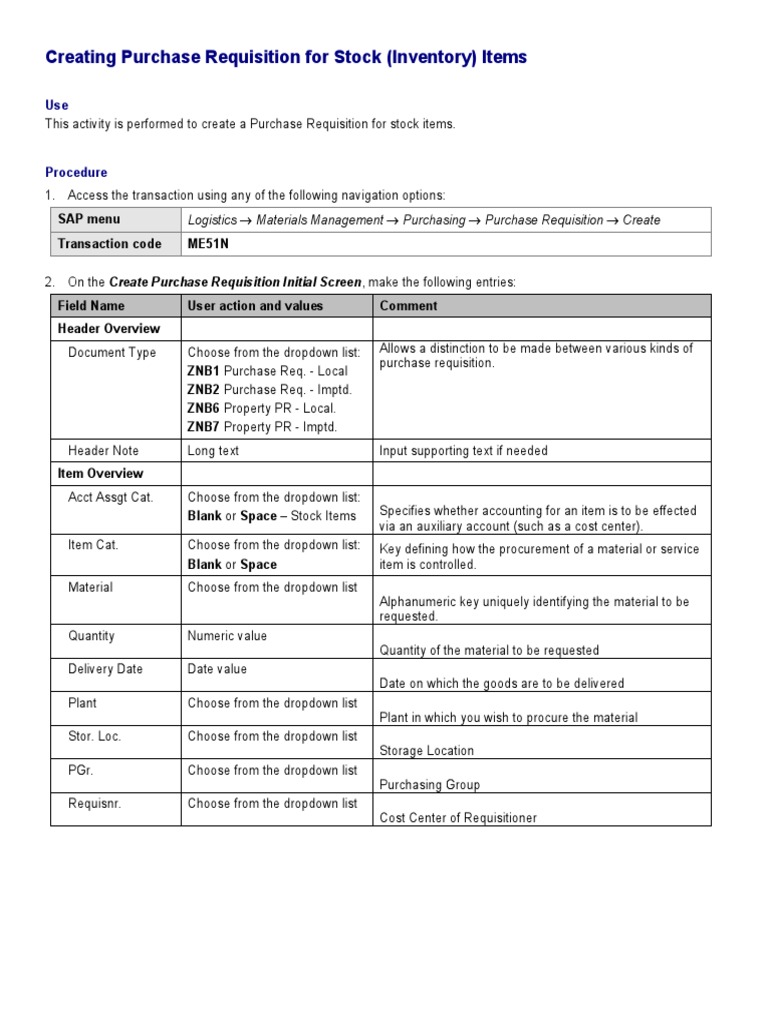 MM UM Purchase Requisition For Stock (Inventory) Items | PDF | Business ...