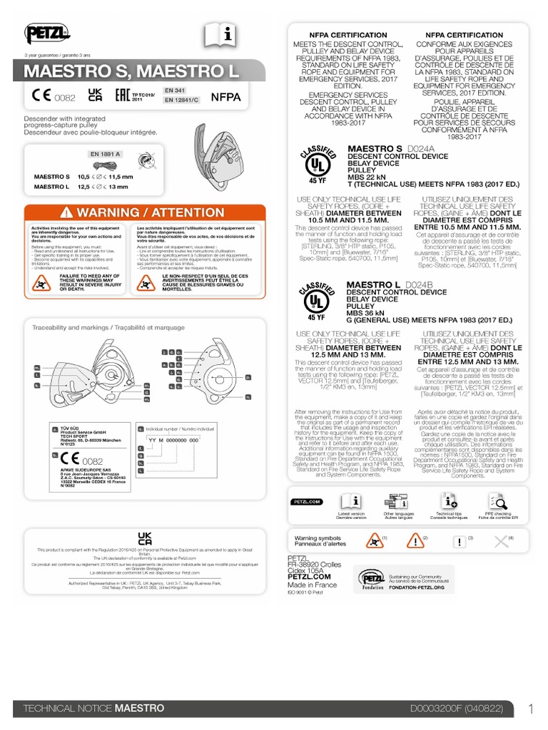 Technical Notice MAESTRO 1 | Download Free PDF | Rope