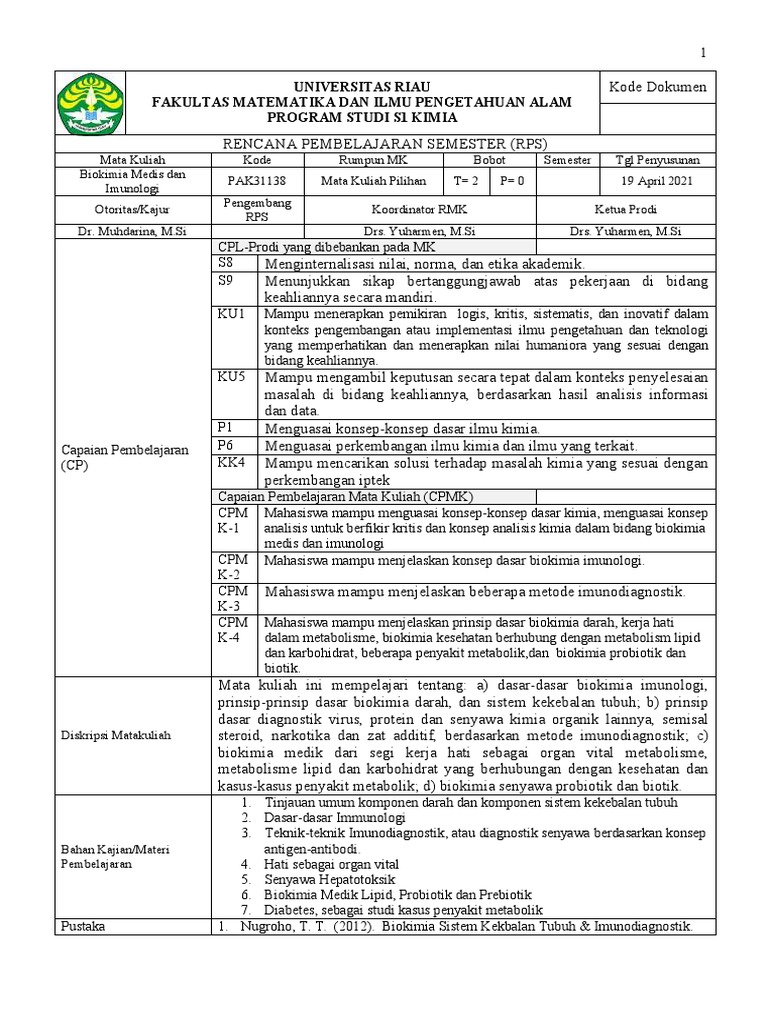 RPS BIOKIMIA Medis Dan Imunologi-PAK31138 | PDF