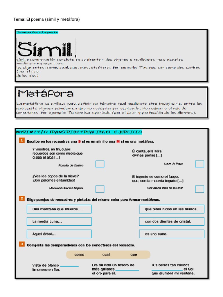 Tema El Poema (Símil y Metáfora) | PDF