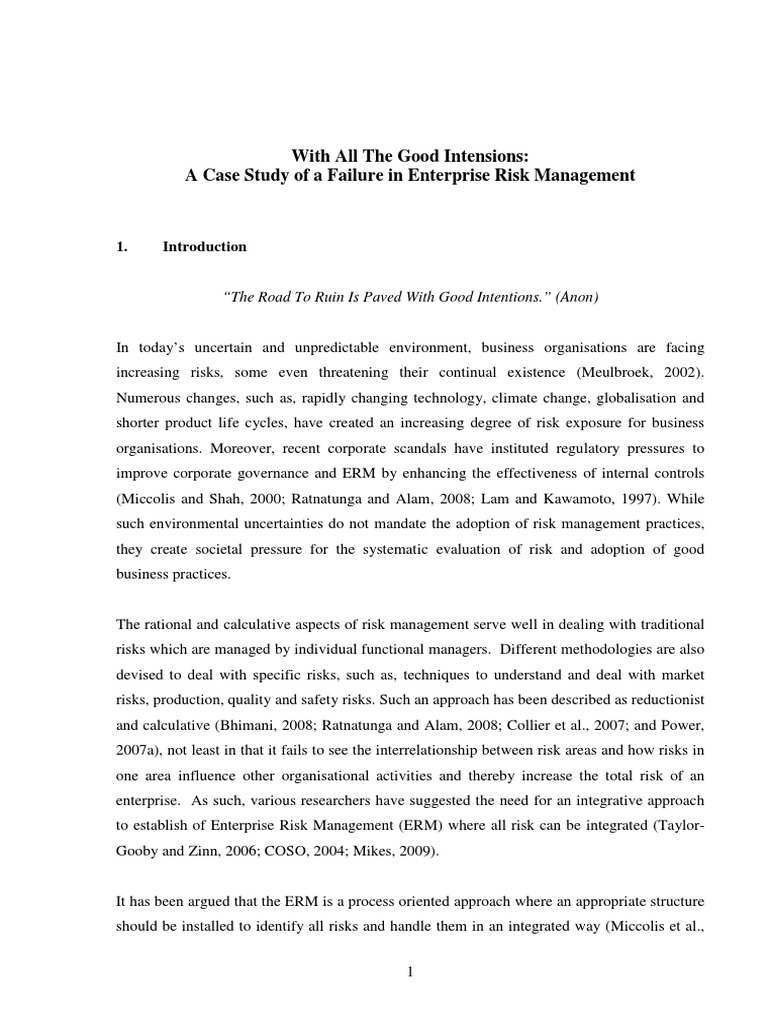 With All The Good Intensions - A Case Study of A Failure in Enterprise Risk Management | PDF ...