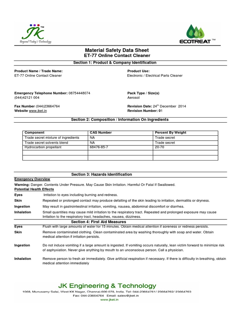 Contact Cleaner Safety Guide | PDF | Firefighting | Water