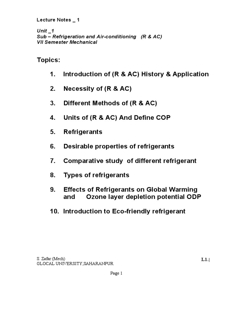 Lecture - Notes RAC UNIT 1 | PDF | Refrigeration | Air Conditioning