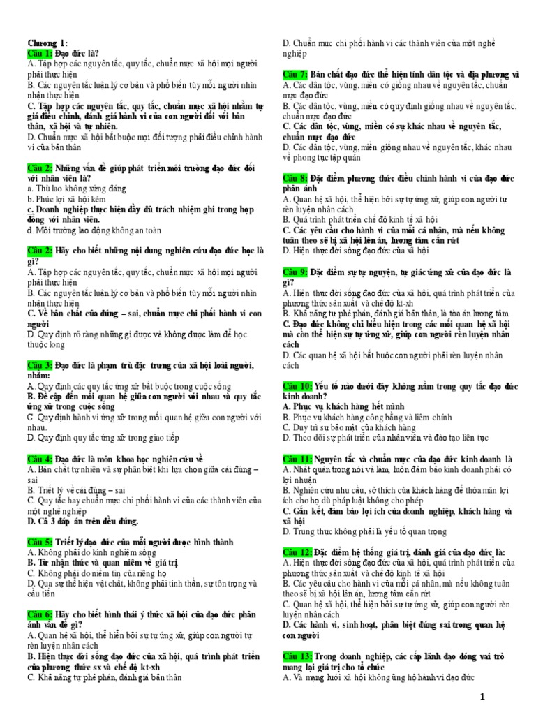 123doc Trac Nghiem Dao Duc Kinh Doanh Va Van Hoa Doanh Nghiep 2021 Co Dap An | PDF