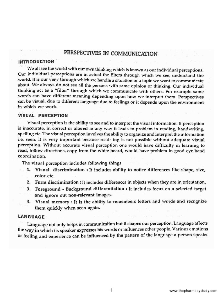 Perspective in Communication | PDF | Feeling | Prejudices