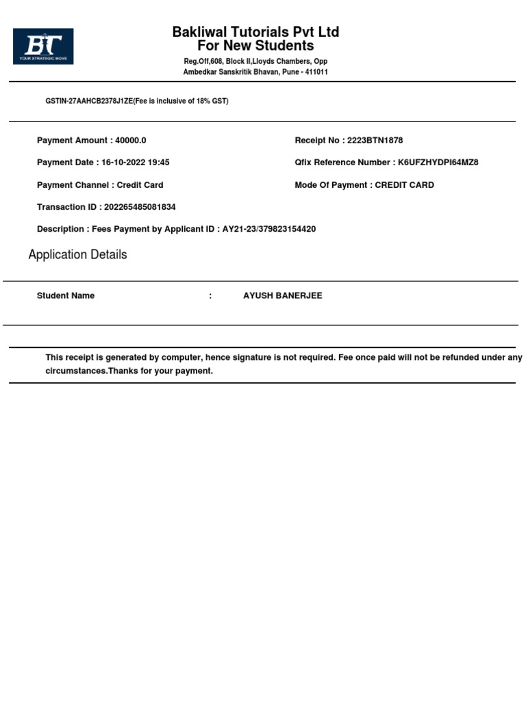 Admission Fee Receipt | PDF