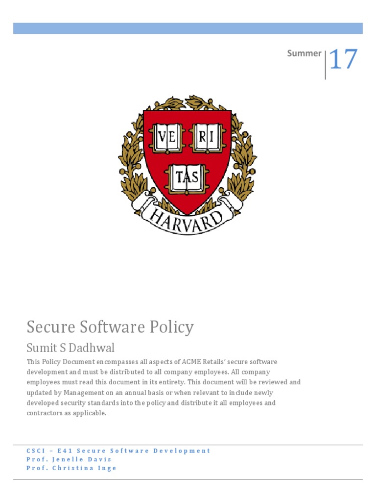Secure Software Development Policy | PDF | Vulnerability (Computing) | Http Cookie