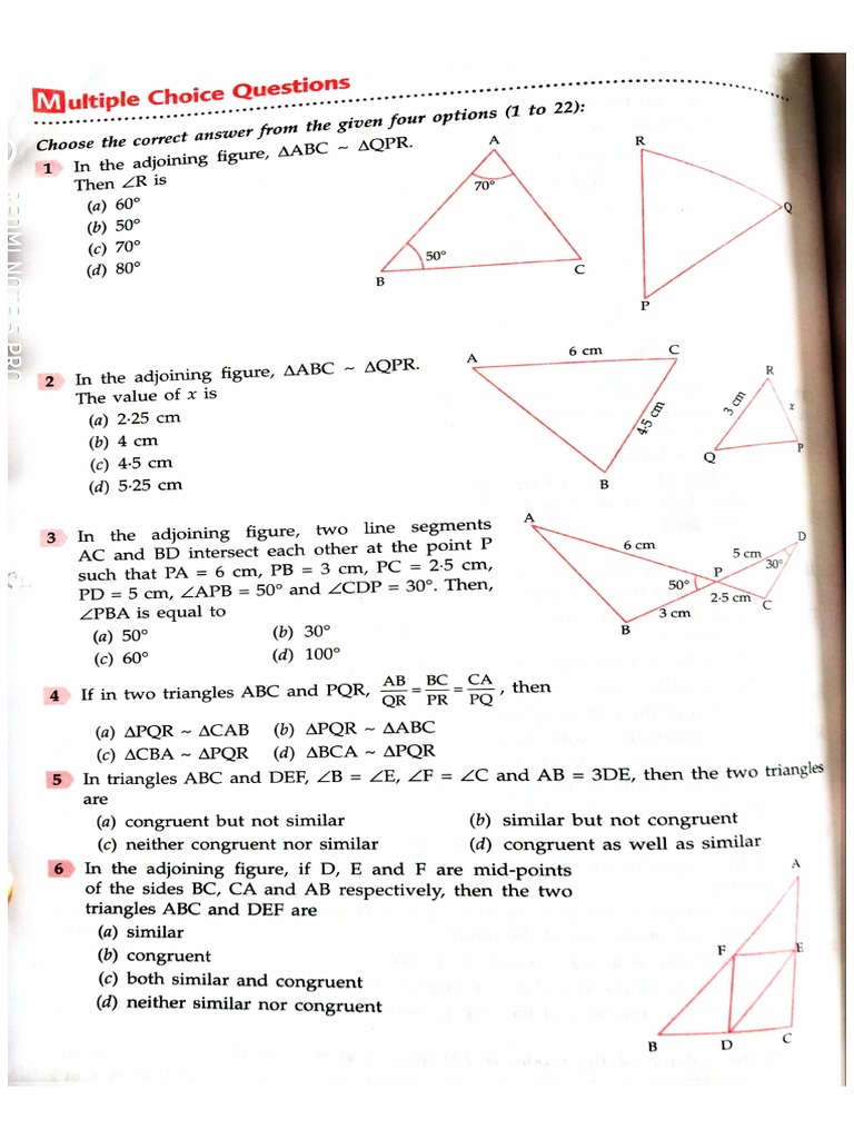 Similarity-MCQ Revision Worksheet | PDF