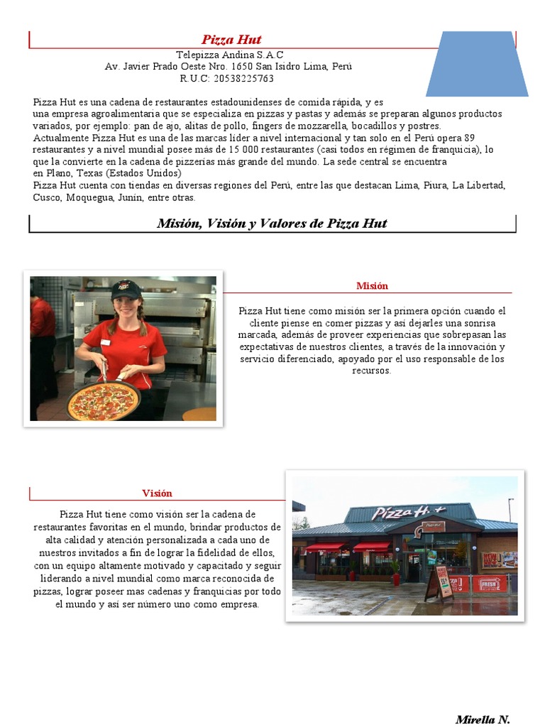 Misión y Visión de Pizza Hut Perú | PDF | Perú | Economias