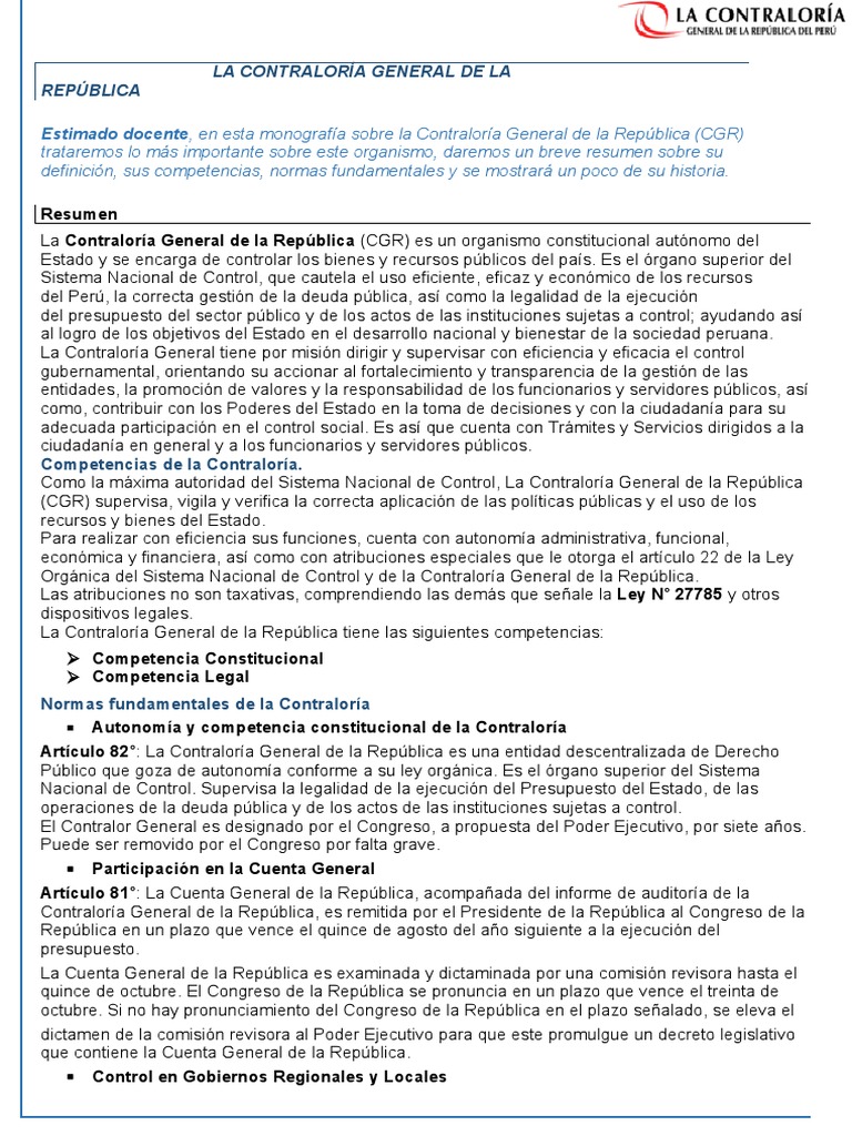 Contraloría General de La República | PDF | Gobierno | Gobernancia