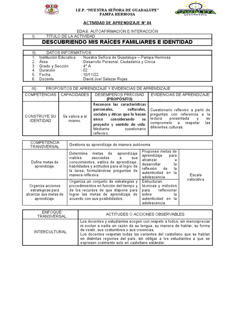Actividad 4 - DPCC 4to 4BIM | PDF | Aprendizaje | Método de enseñanza