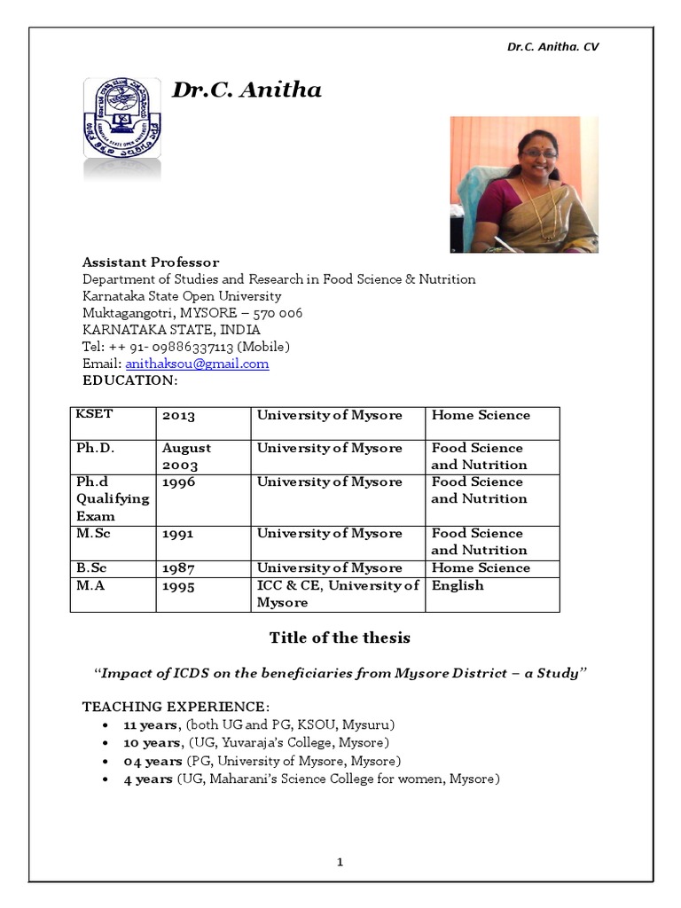 DR Anitha | PDF | Distance Education | Dietitian