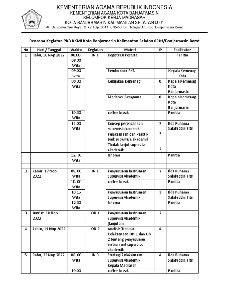 Jadwal Kegiatan PKB Kkmi BJM | PDF