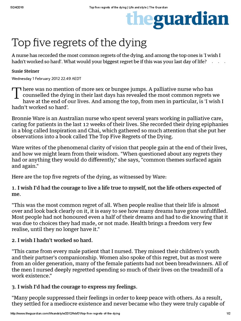 12 Top Five Regrets of The Dying | PDF | Self-Improvement | Lifestyle