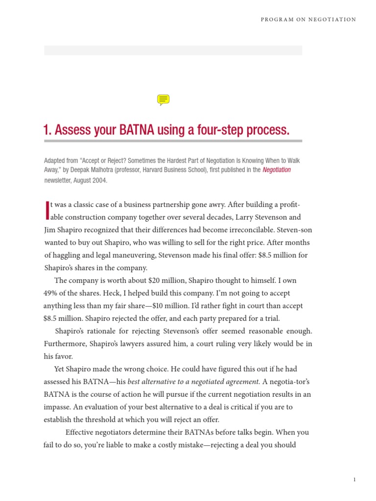 BATNA Basics | PDF | Negotiation | Insurance