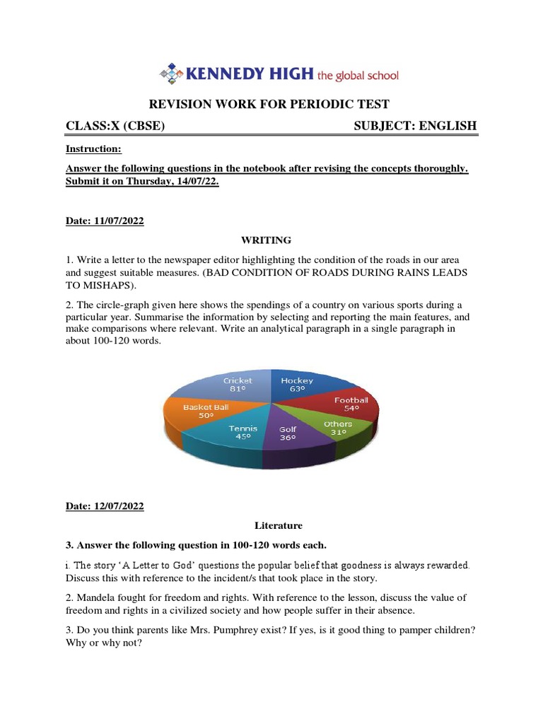 REVISION WORK FOR PERIODIC TEST IN ENGLISH CLASS X CBSE | PDF