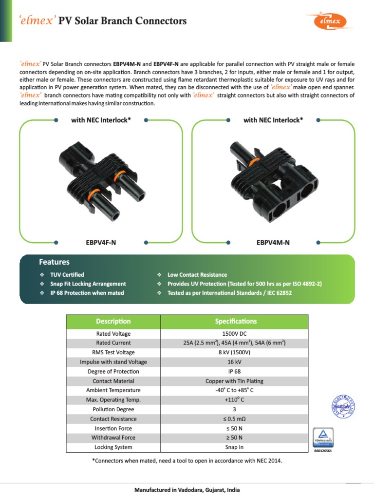Datasheet Branch Connector | PDF | Physical Quantities | Equipment