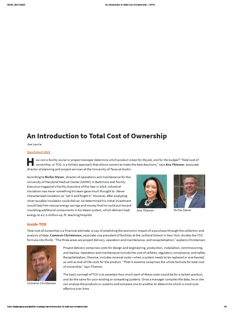 An Introduction To Total Cost of Ownership - APPA | Download Free PDF | Total Cost Of Ownership
