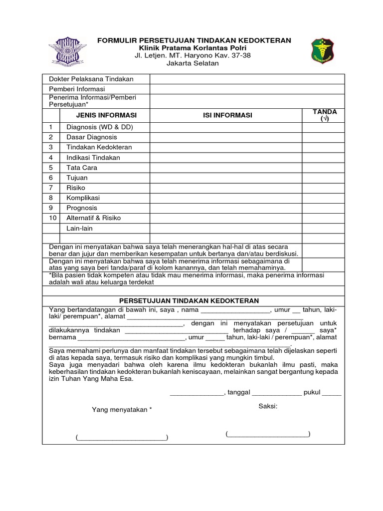 Formulir Persetujuan&penolakan Tindakan Kedokteran (Inform Consent) | PDF