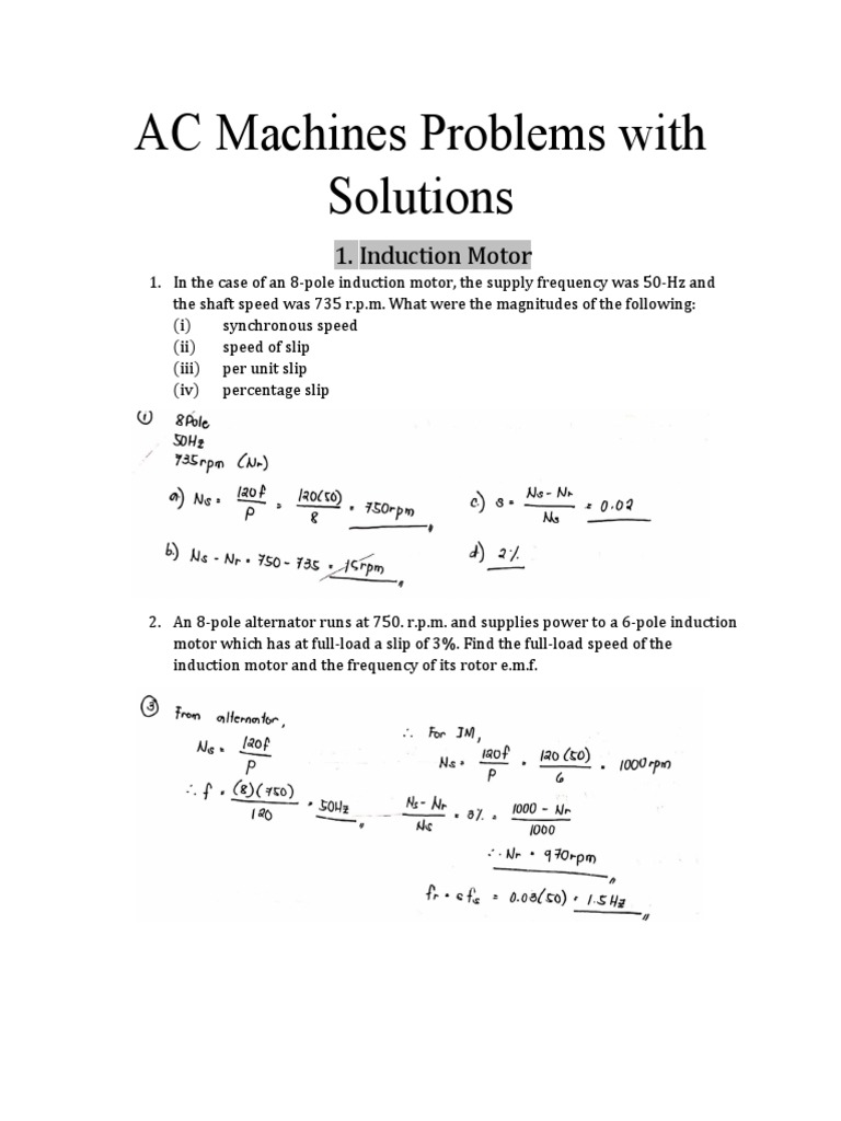 AC Machines Problems With Solutions | PDF | Electric Motor | Electrical ...