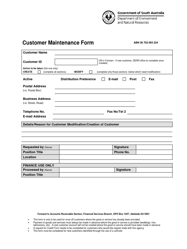 Customer Maintenance Form | PDF | Finance & Money Management